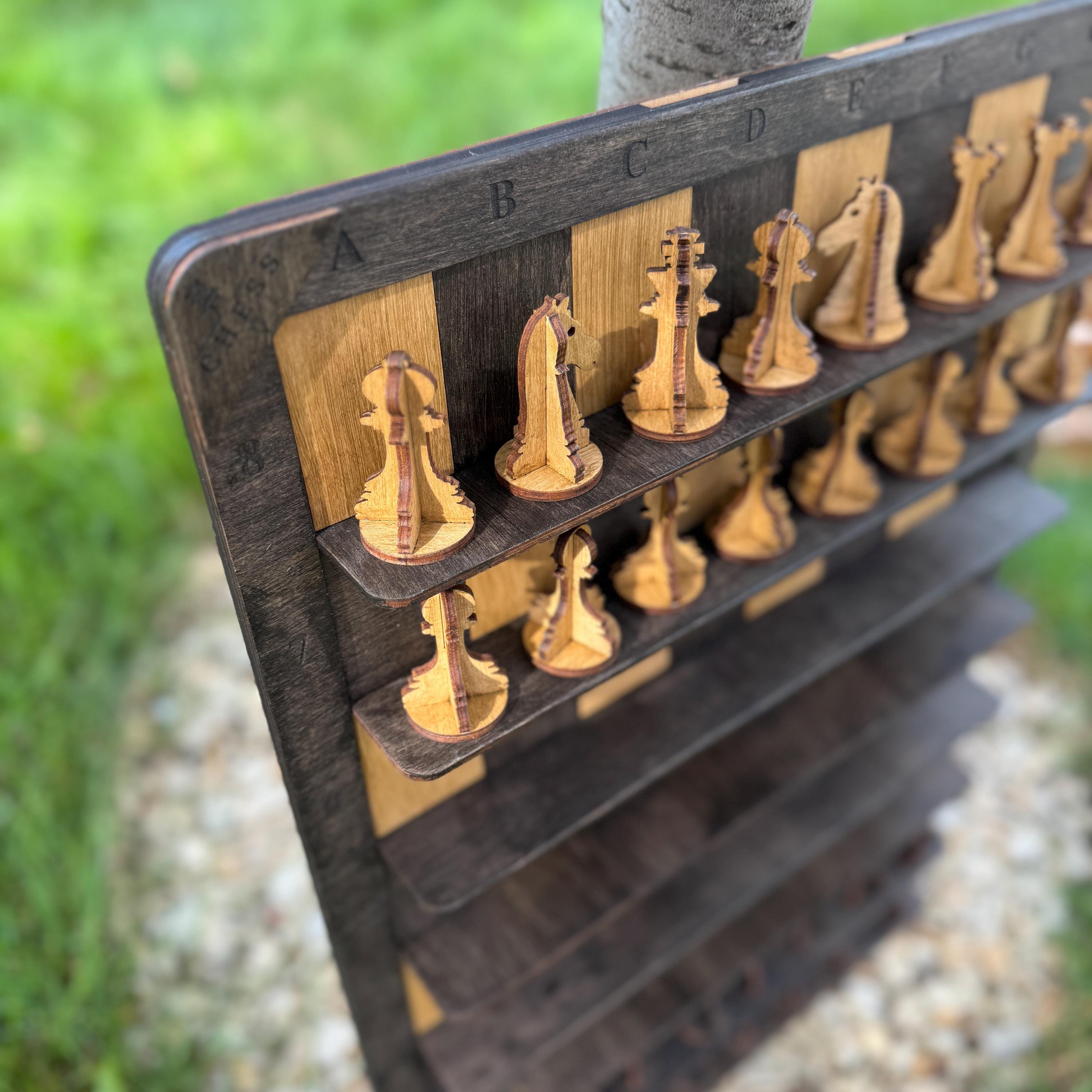 Wooden Wall Chess Set Large Wall Decor Handmade Gift for Him Living ...