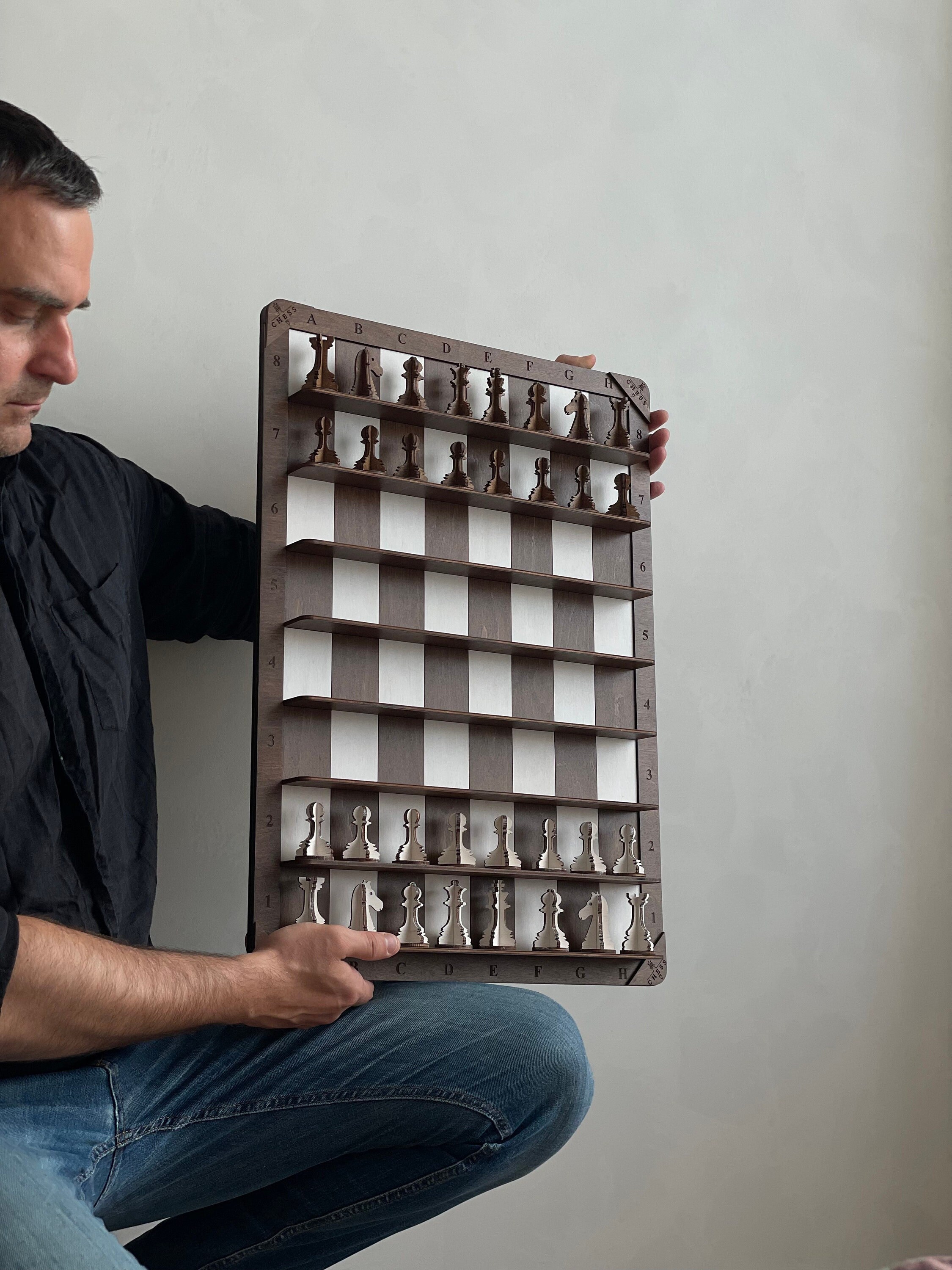 Wooden Wall Chess Set Vertical Chessboard Farmhouse Decor Bedroom Chess ...