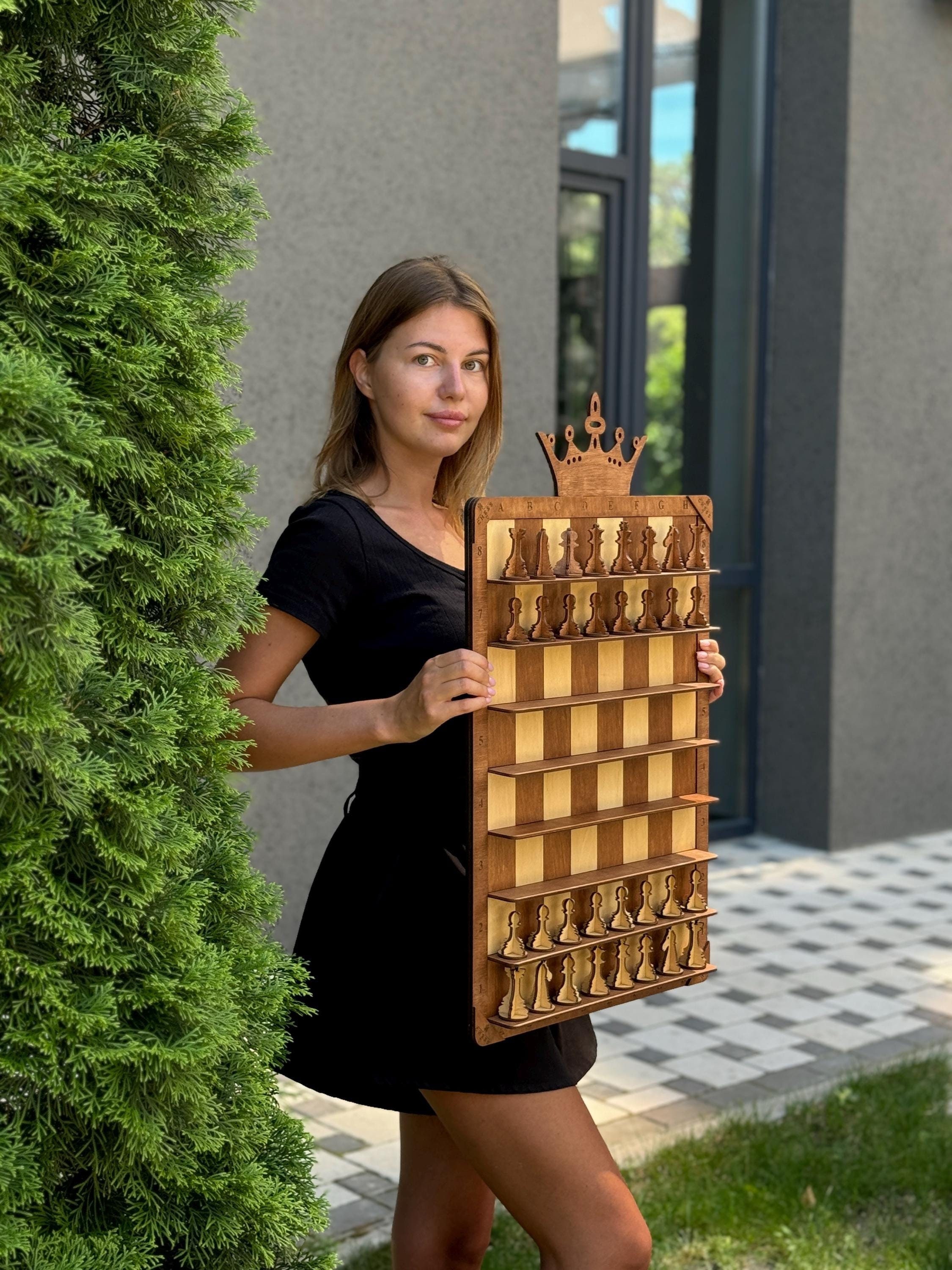 Vertical Chess Board Wall Decor Large Wooden Chessboard Game Set Personalized Gift for Boyfriend ...