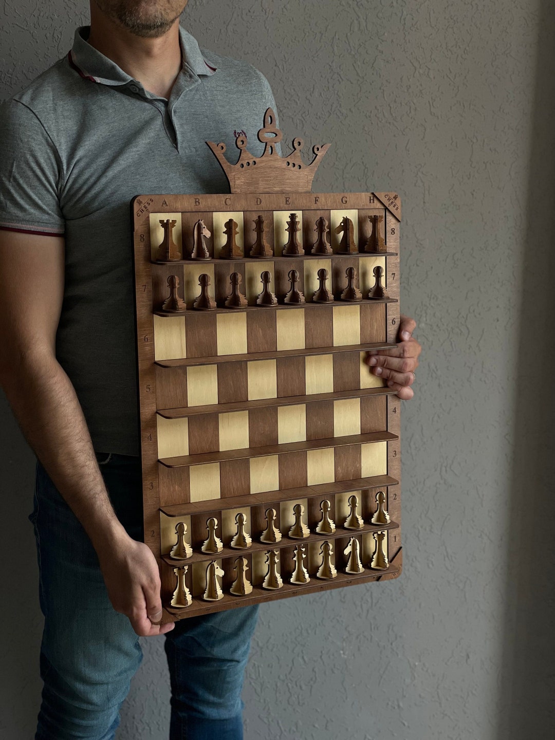 Personalized Vertical Wooden Wall Chess Board Handmade Gift for Chess ...