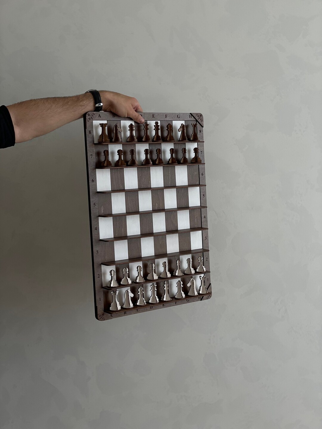 Vertical Wooden Wall Chessboard, 5th Anniversary Gift for Chess Lover ...