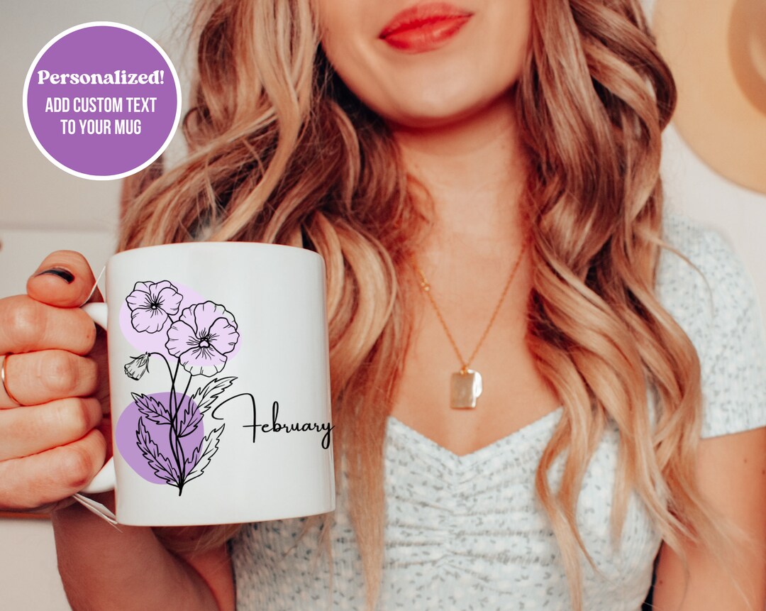 February Birth Flower Mug, Birth Flower Mug Personalized, Birth Flower ...