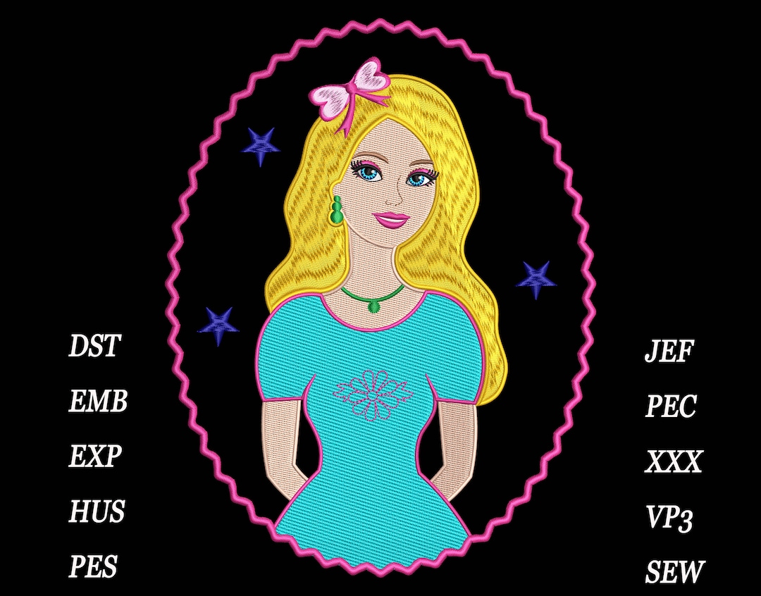Barbie Girl Embroidery Design, Barbie Embroidery File, Doll Embroidery ...