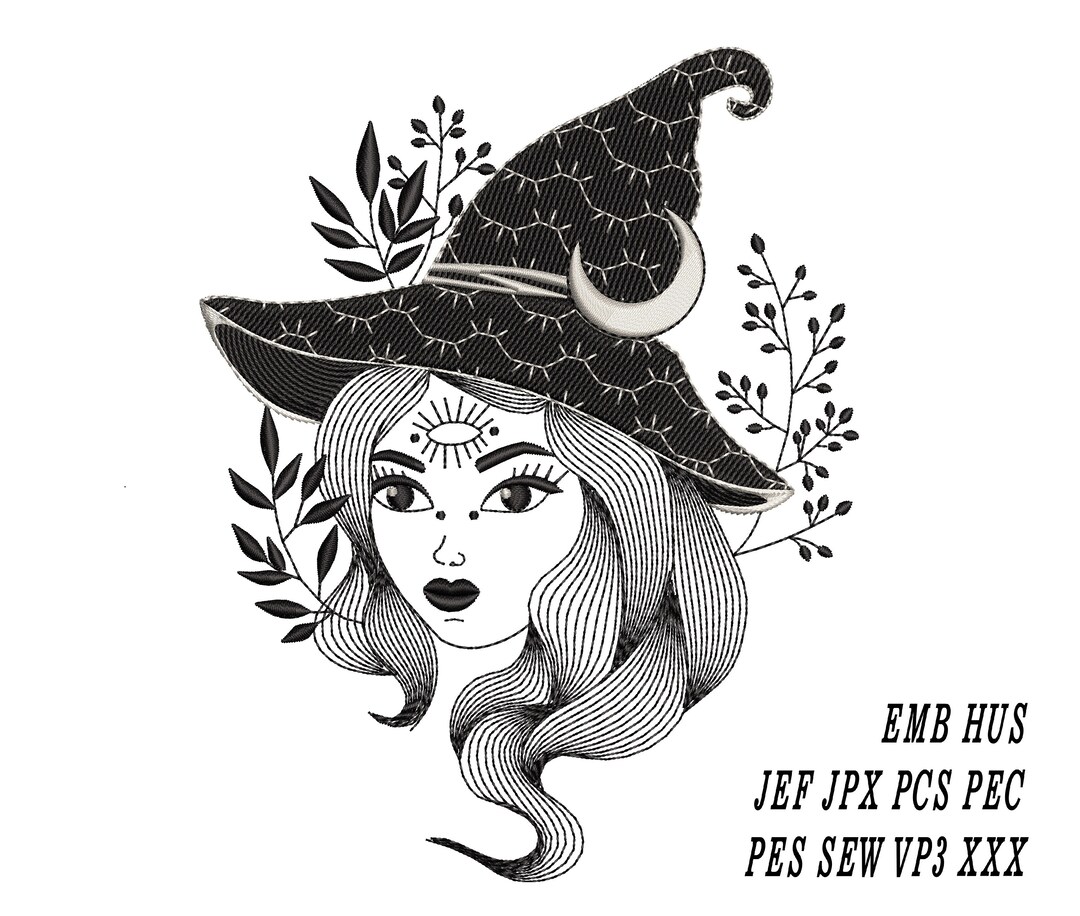Beautiful Witch With Third Eye Design, Witch Embroidery Pattern, Woman ...