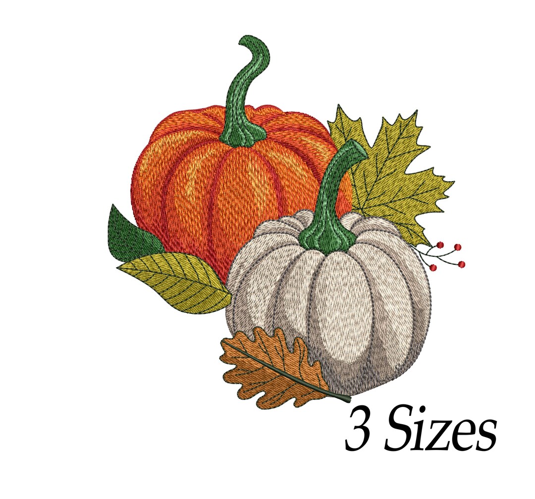 Pumpkin With Leaves Embroidery Design, 3 Sizes, Autumn Embroidery ...