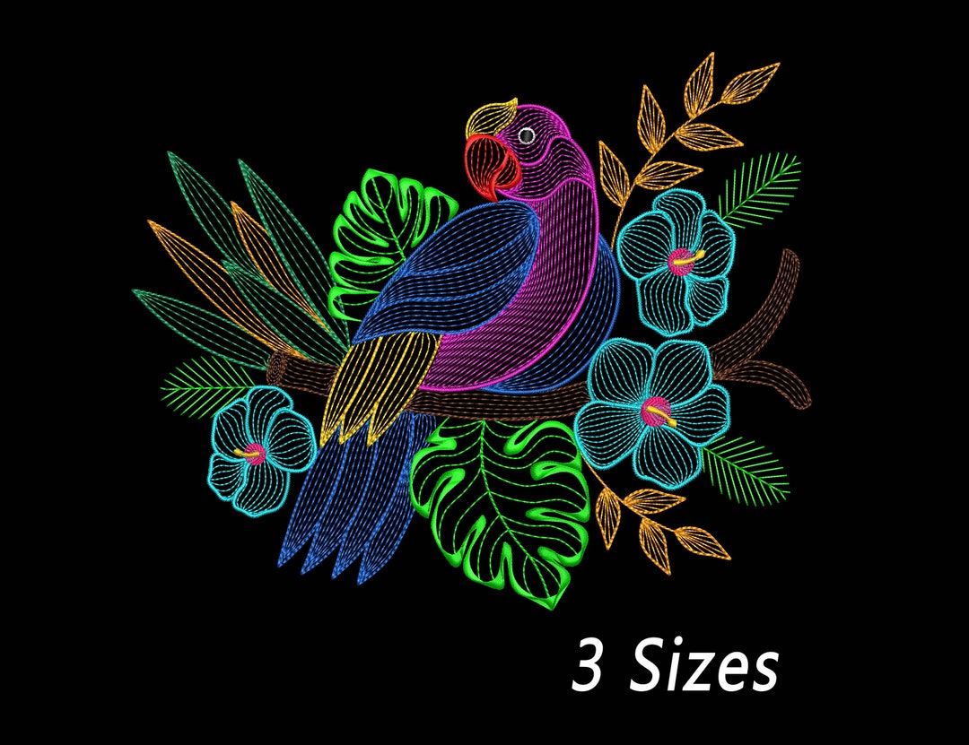 Parrot on Flowering Branch Embroidery Design, 3 Sizes, Parrot ...
