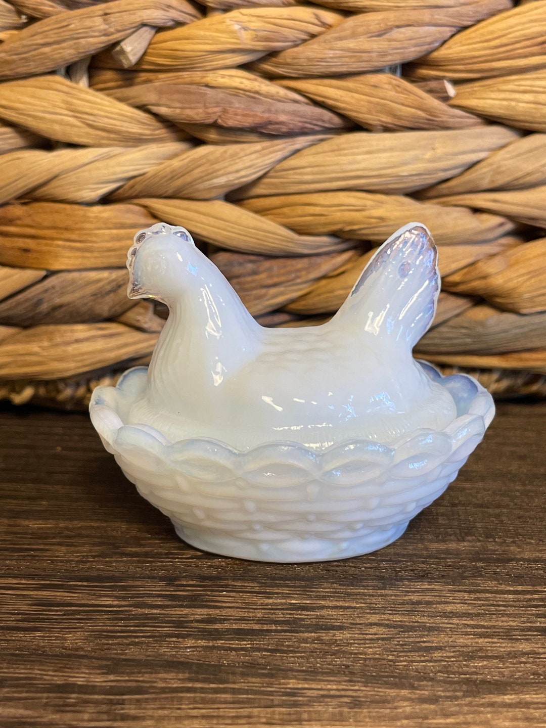 Opalescent Milk Glass Hen on Nest Salt Cellar Miniature Trinket Box - Etsy