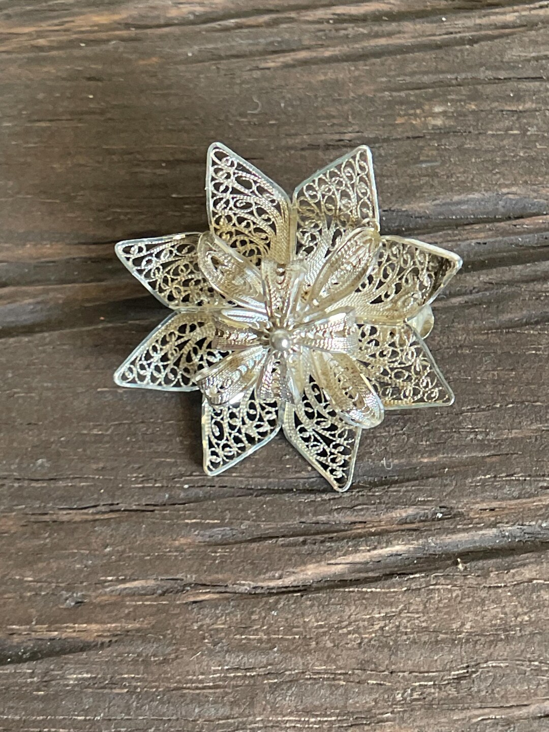 Vintage Silver Filigree Flower Brooch - Etsy