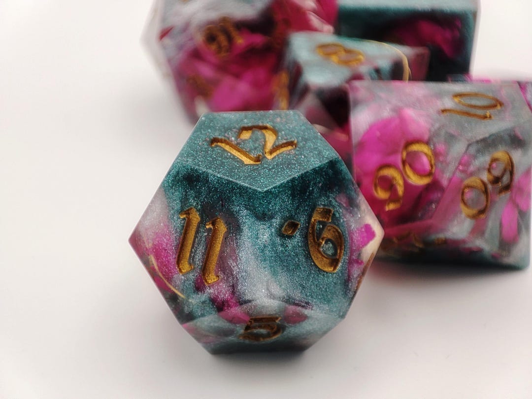 Hexed Blossom 7 Piece Polyhedral Handmade Dice Set - Etsy