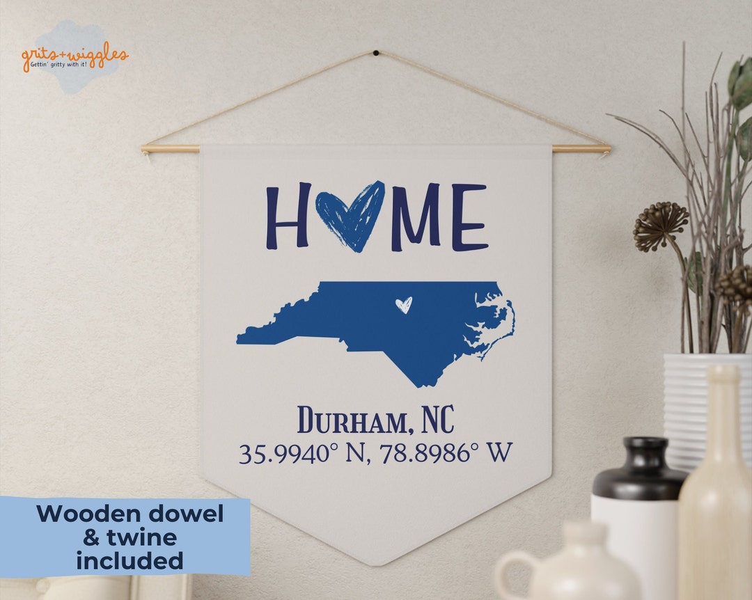 Custom Durham, NC State Pennant Personalized Duke Wall Art, Blue Devils ...