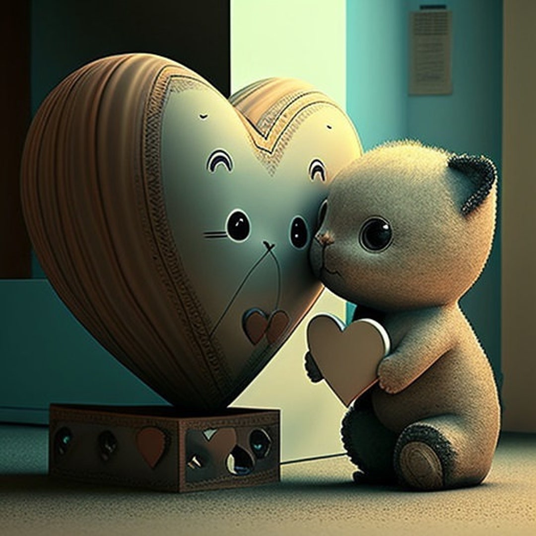 Cute | Cat and Heart Printable Art | Love Photo | Love Art | Digital ...