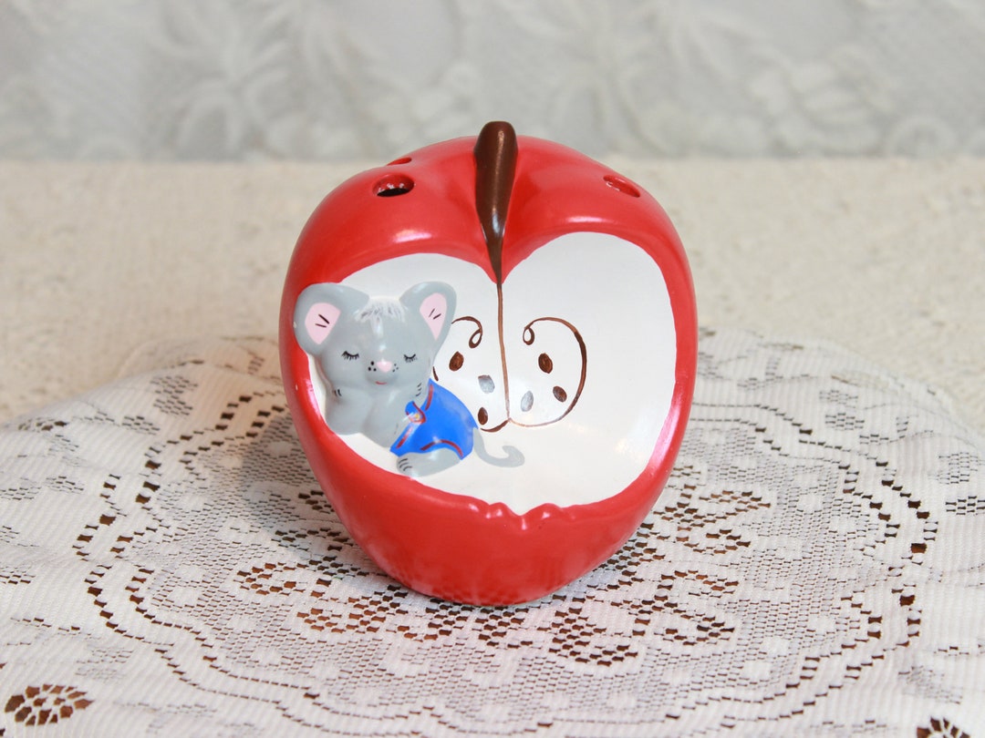 Vintage Apple Mouse Pencil Holder - 1970s Ceramic Utensil Holder - Vtg ...