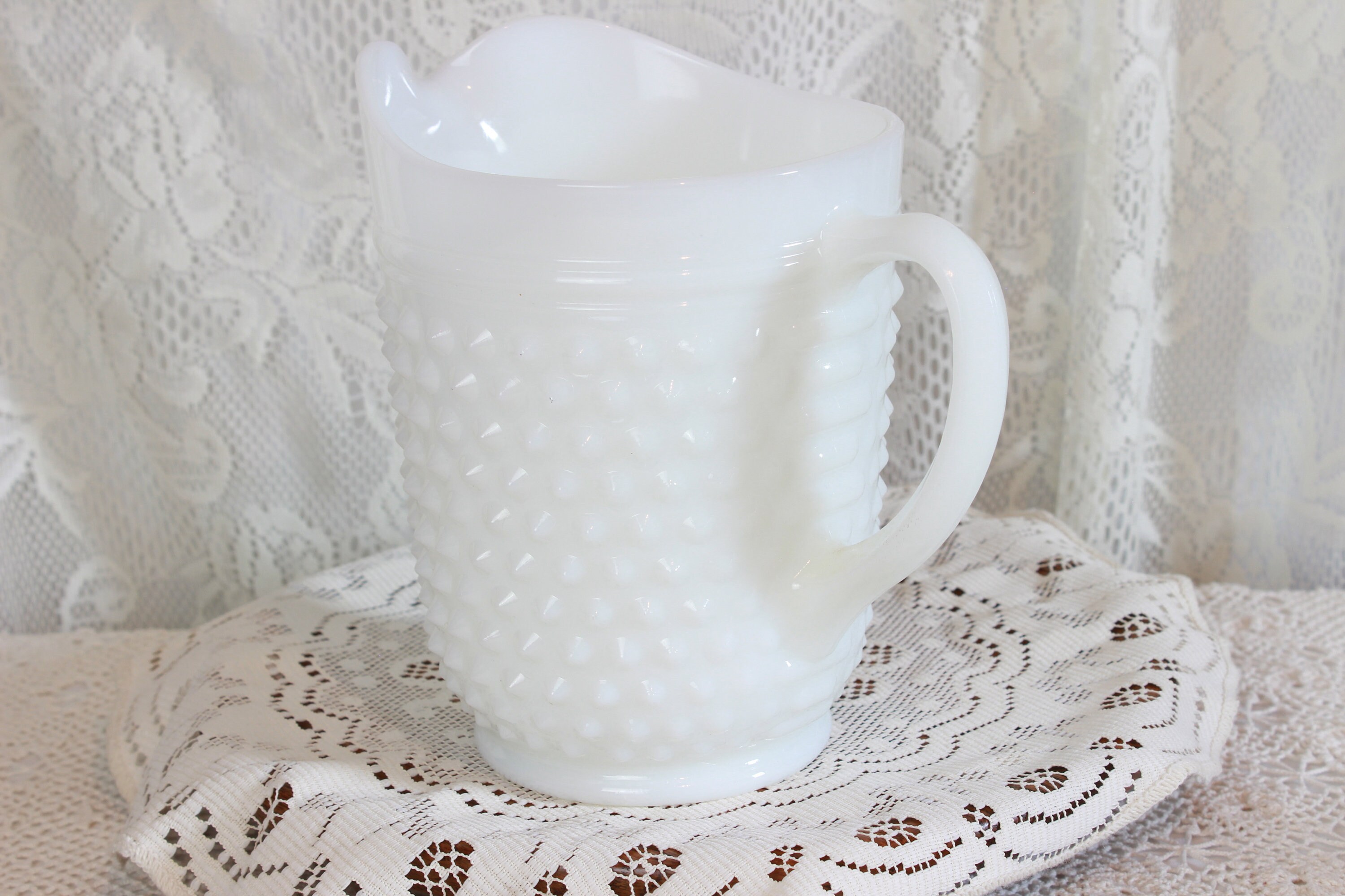 Vintage Milk Glass Hobnail Pitcher Set With 6 Cups - Etsy