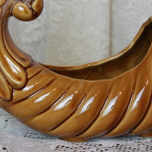 Vintage Ceramic Cornucopia Planter - Vtg Brown Pottery Horn of Plenty ...