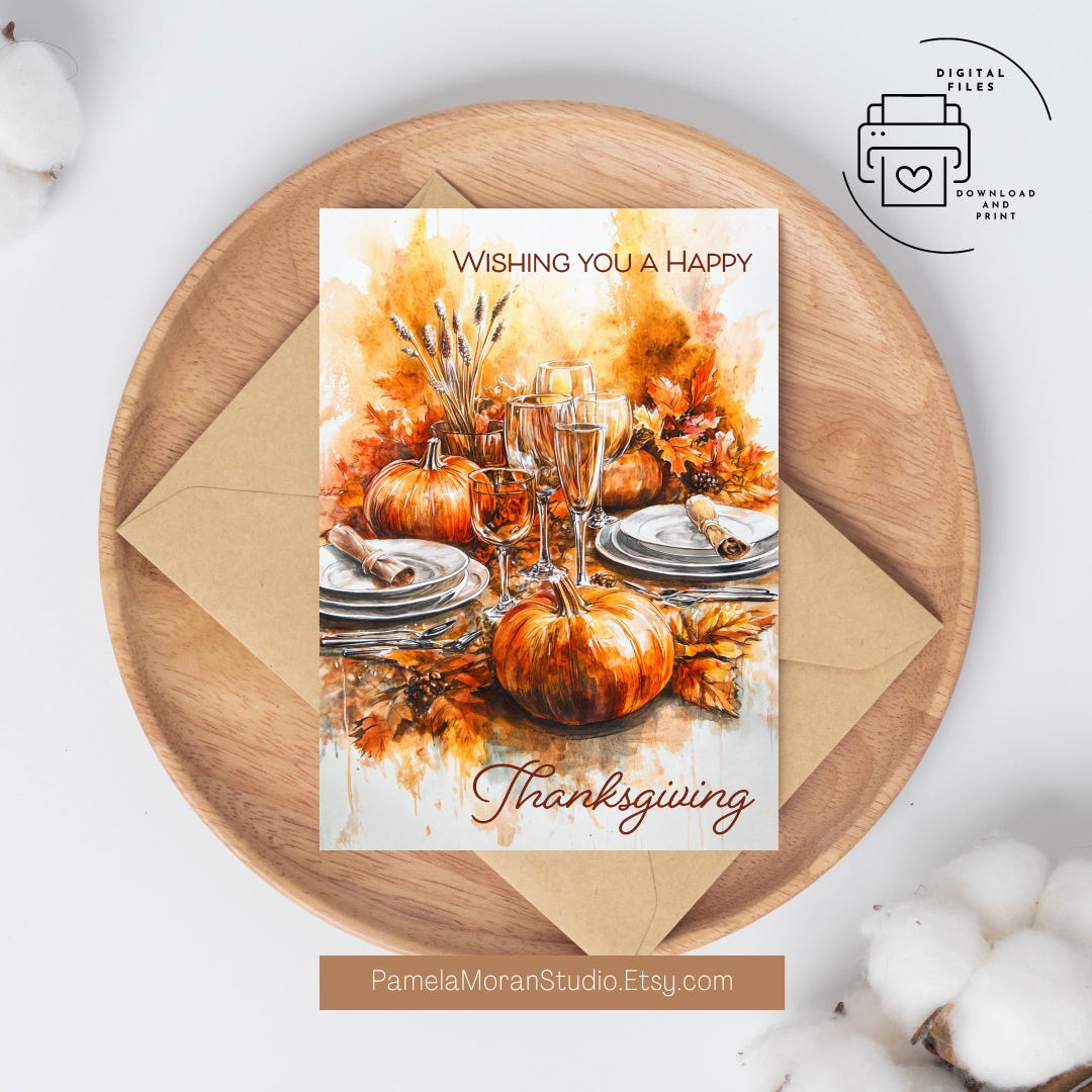 Fall Harvest Thanksgiving Table Printable Greeting Card, Instant ...