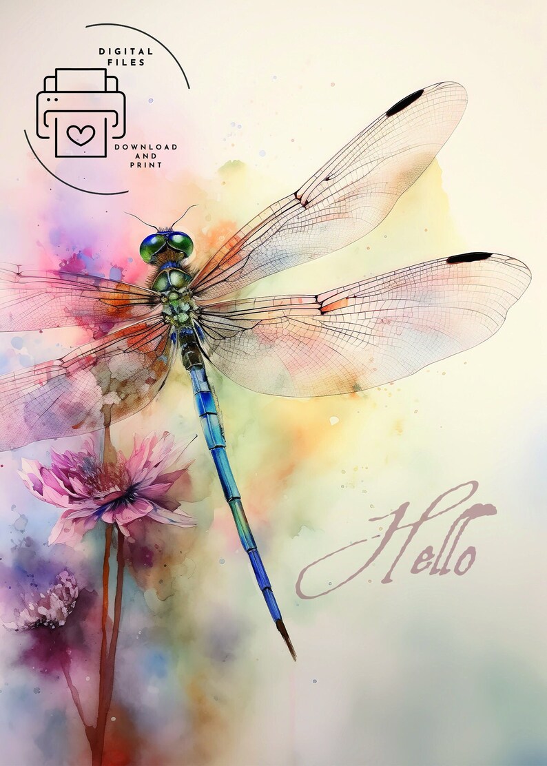 Watercolor Dragonfly Art for Your Walls in Soft Pastel Pinks - Wall / Home Decor, Digital ...