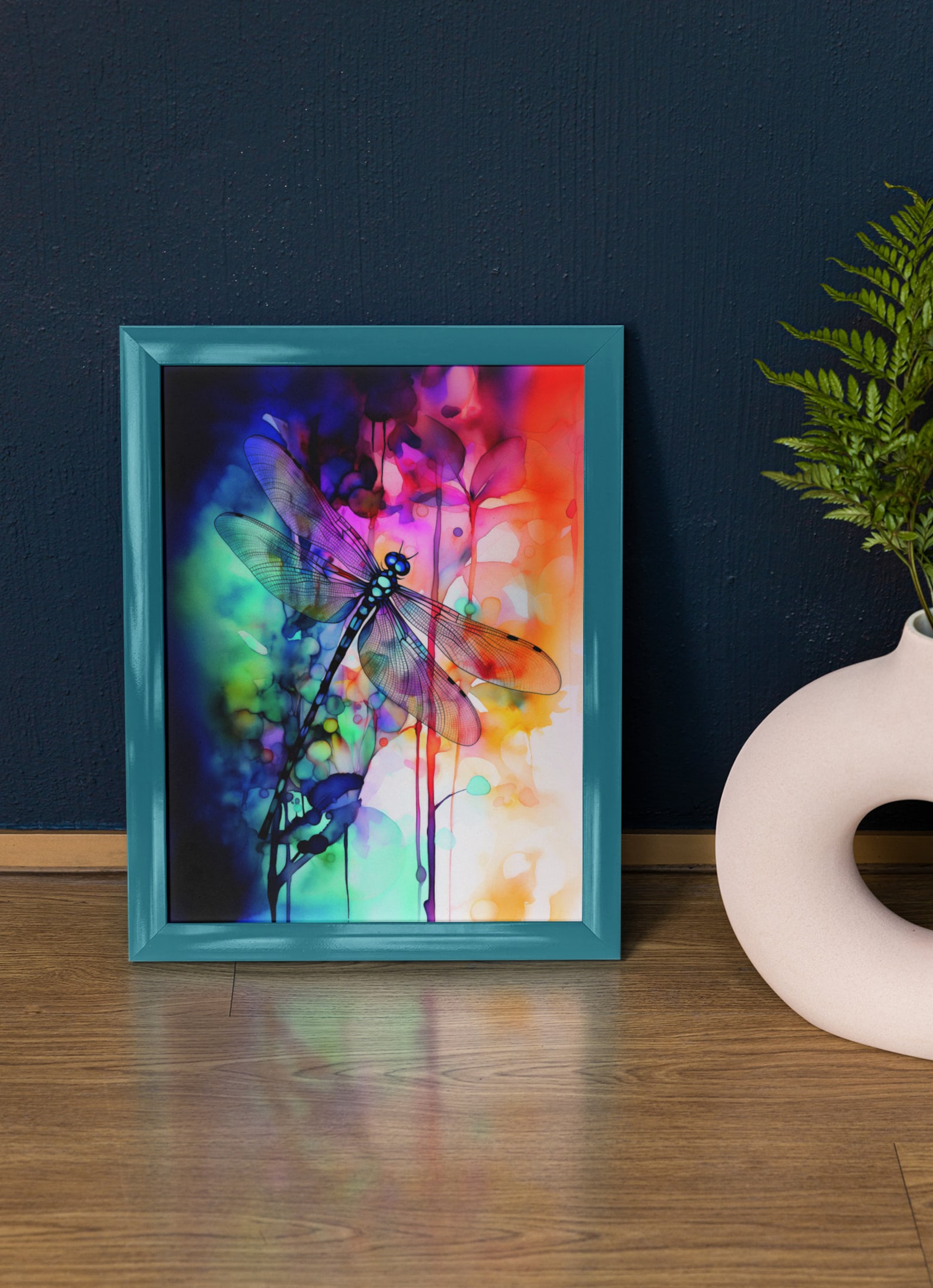 Bright Watercolor Dragonfly Art in Rainbow Colors - Wall Decor, Digital ...