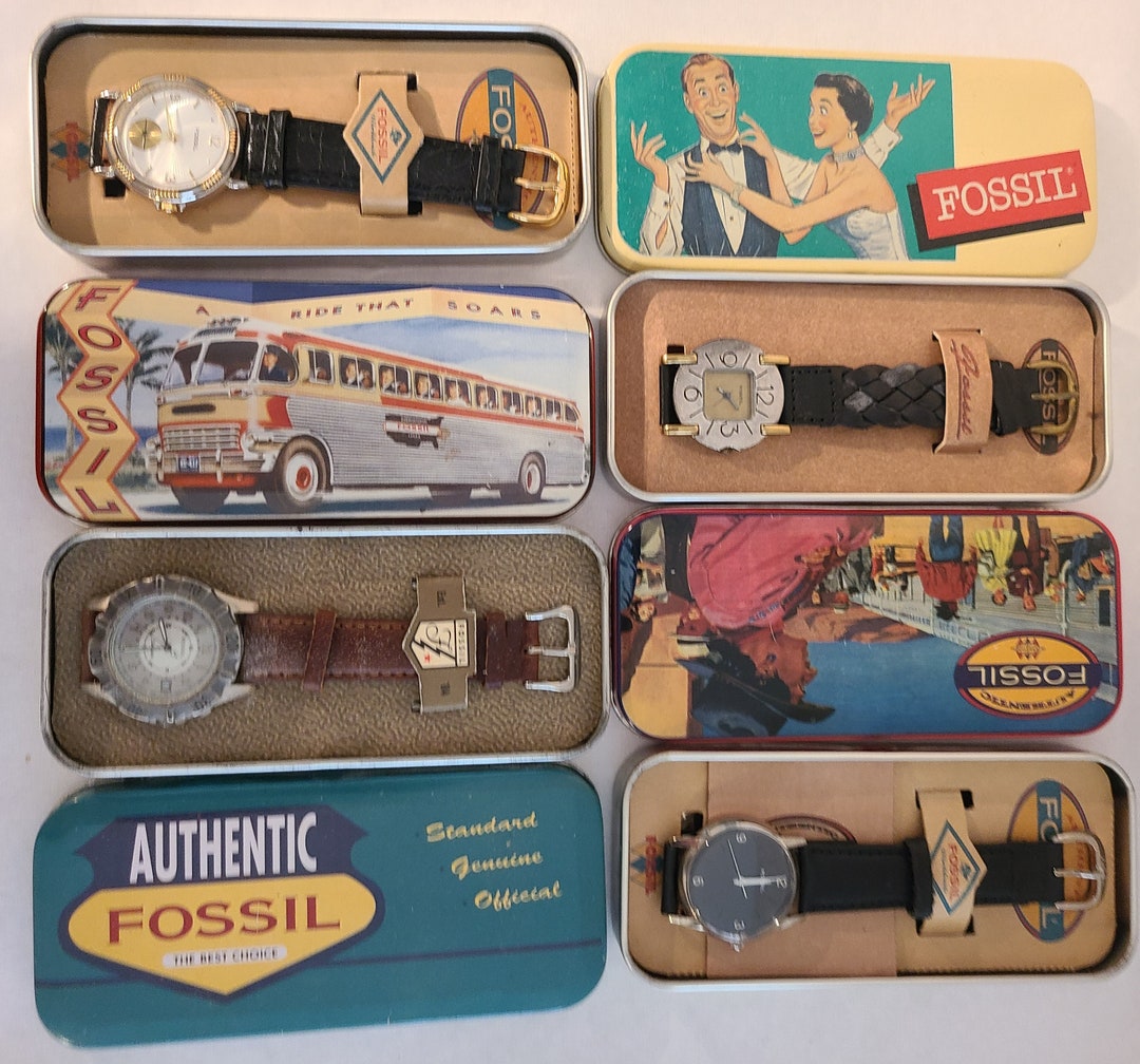 Vintage Fossil Watches, Collection of 4 Mens Watches With Cases, Never ...