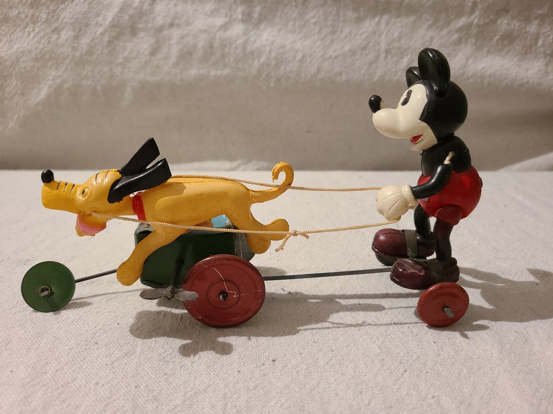 Mickey Mouse Pulled by Pluto Litho Tin Wind Up - Etsy