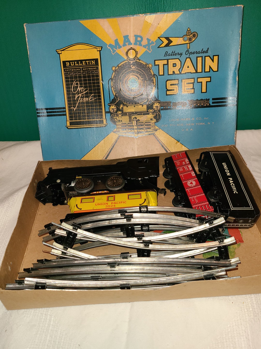 1930's Tin Pacific Union Train Set Battery Operated Steam Engine by ...