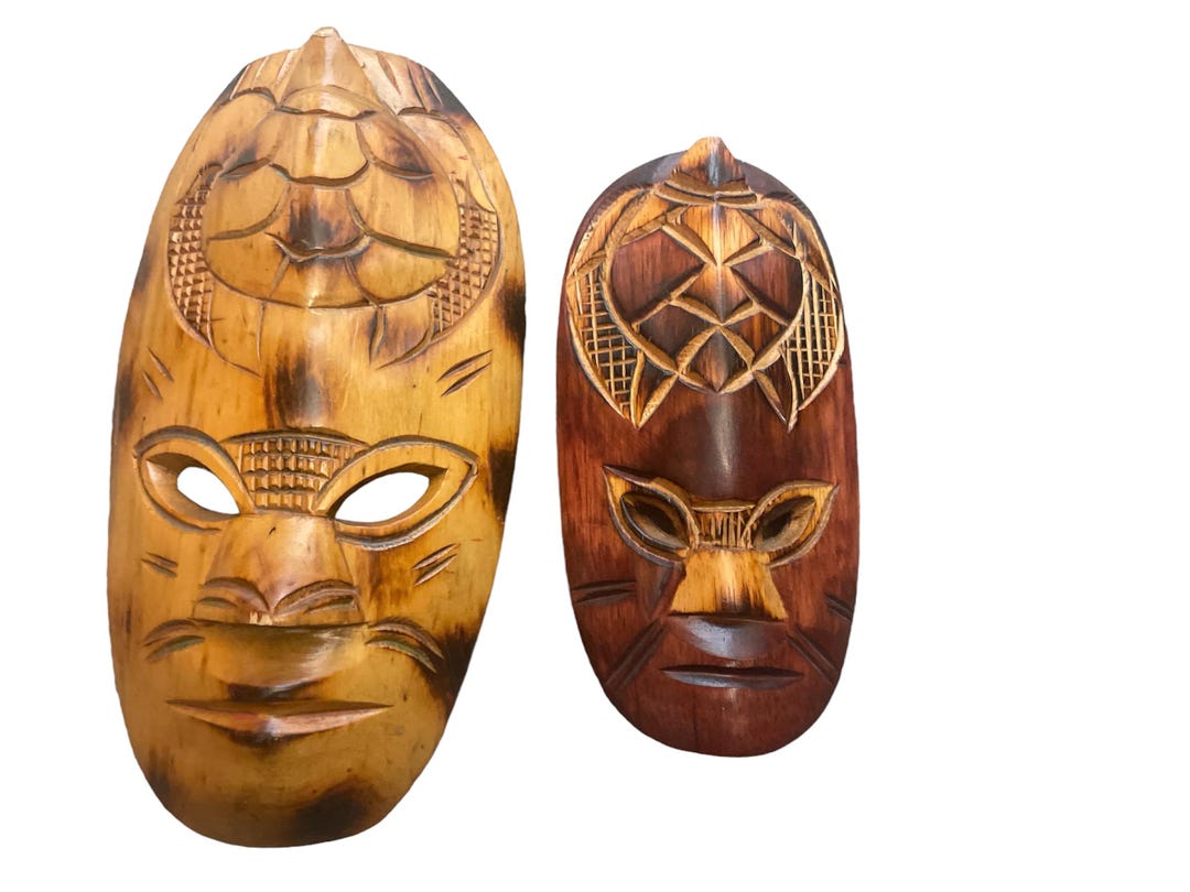 Fijian Tiki Vintage Wooden Tribal Mask Lot of 2 Hand Carved Wall Art - Etsy