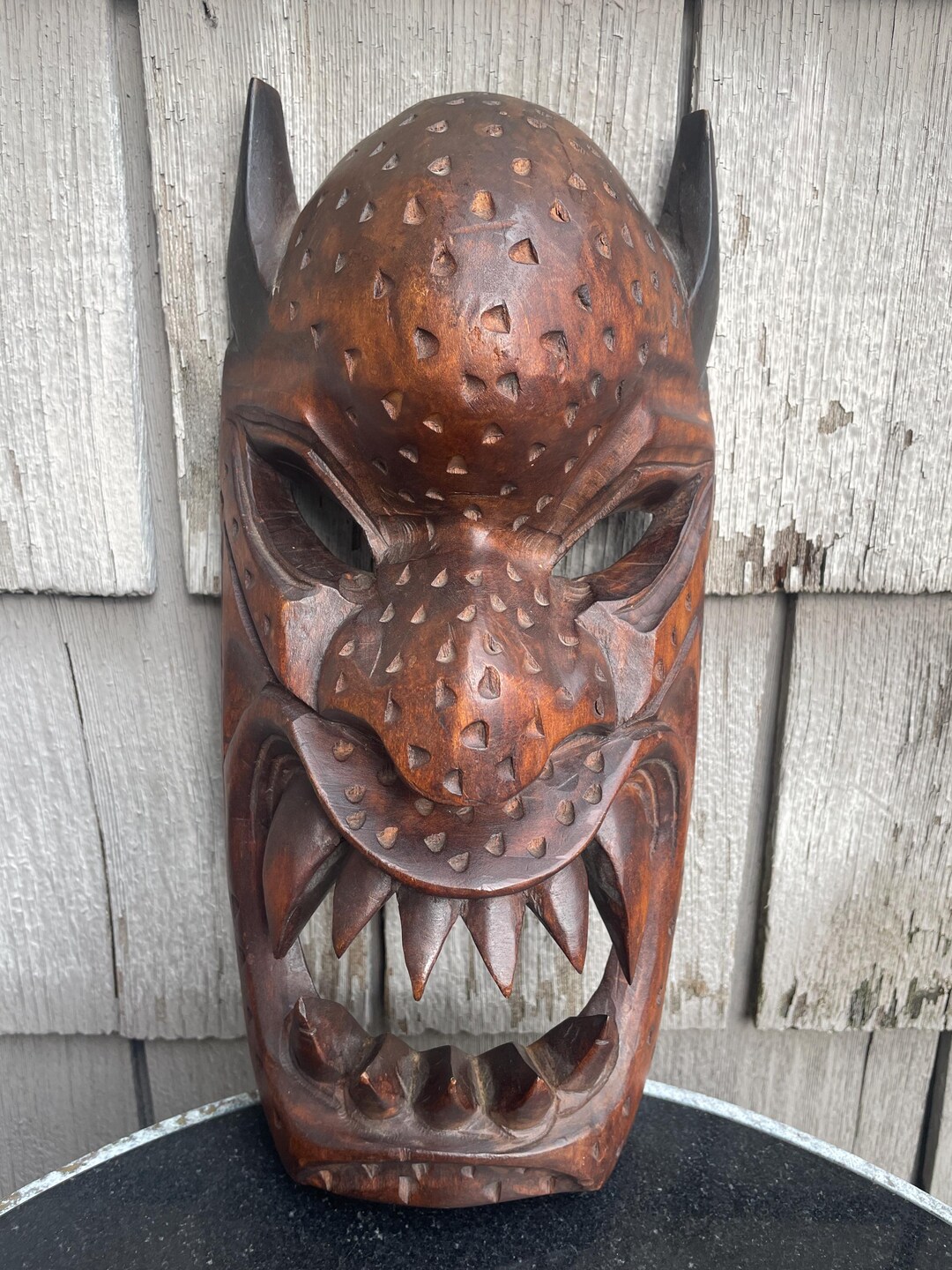 Japanese Carved Wooden Demon Hanging Mask Wall Sculpture Alii Woods ...