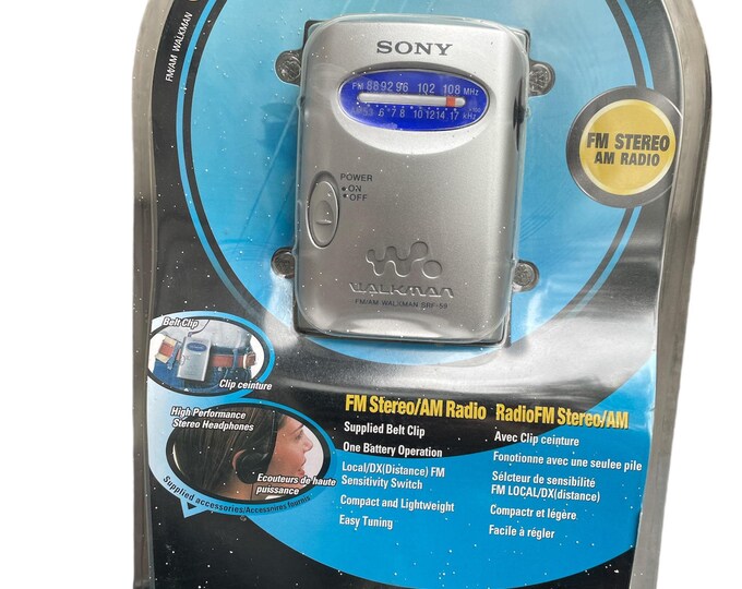 Sony SRF-59 AM/FM Walkman Radio Silver W/ Headphones Belt Clip Sealed New - Etsy