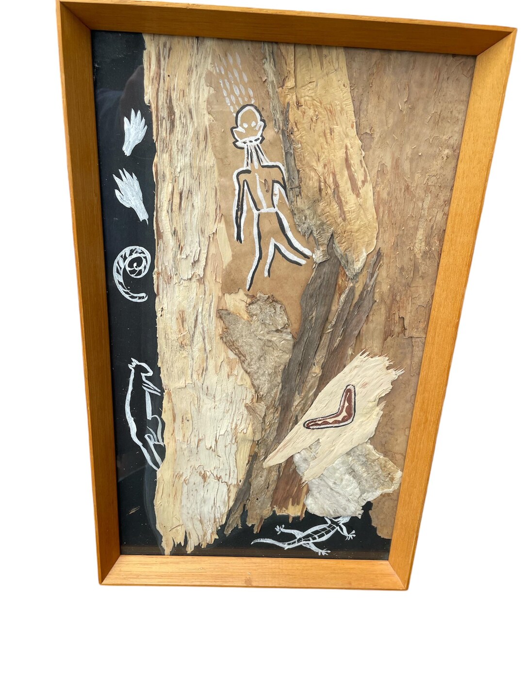 Australian Tunga Bark Folk Art Framed Aboriginal Designs Boomerang ...