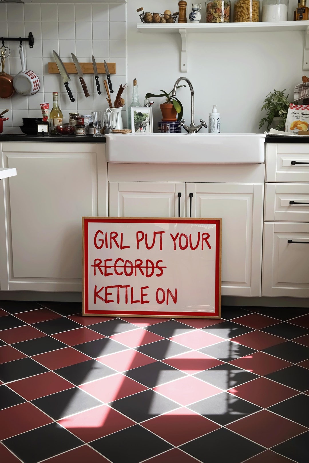 Kitchen Cuppa Print, Red Put Your Records on Poster, Funny Retro ...