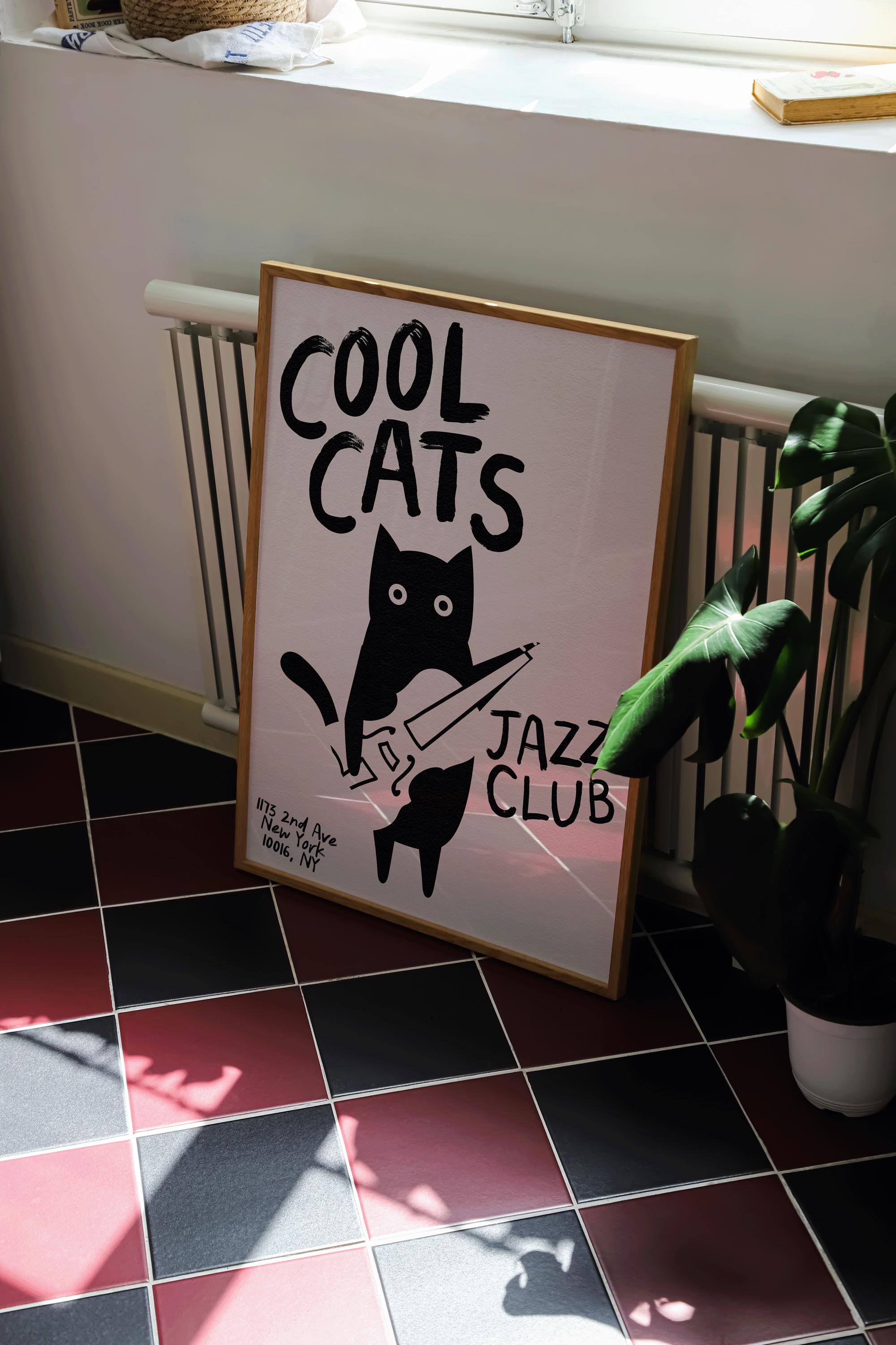 Cool Cats Jazz Club Poster, Jazz Poster, Music Wall Art, Cat Wall Art ...