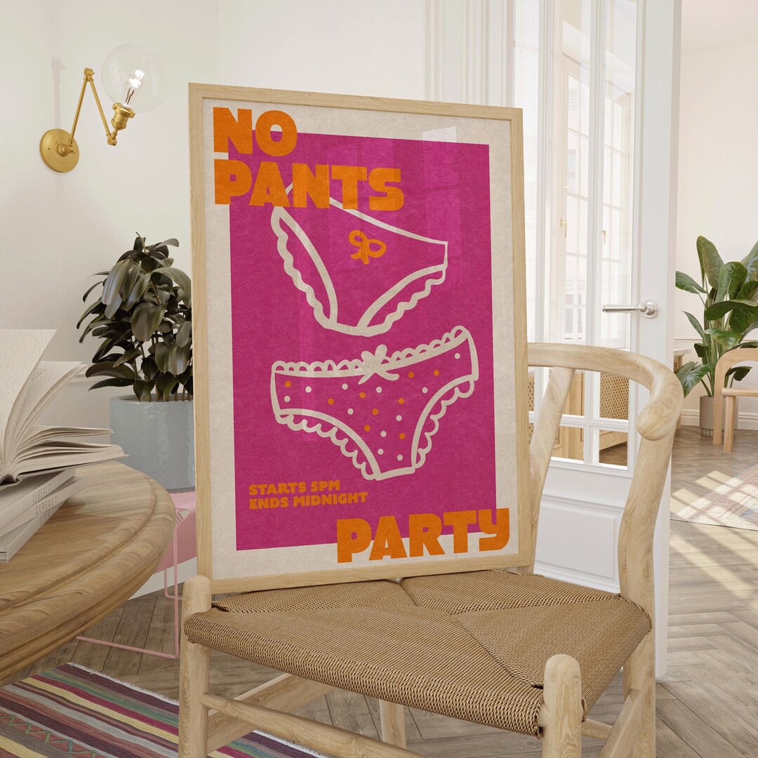 No Pants Party Wall Art, Fun Bold Bedroom Decor, Playful Underwear ...