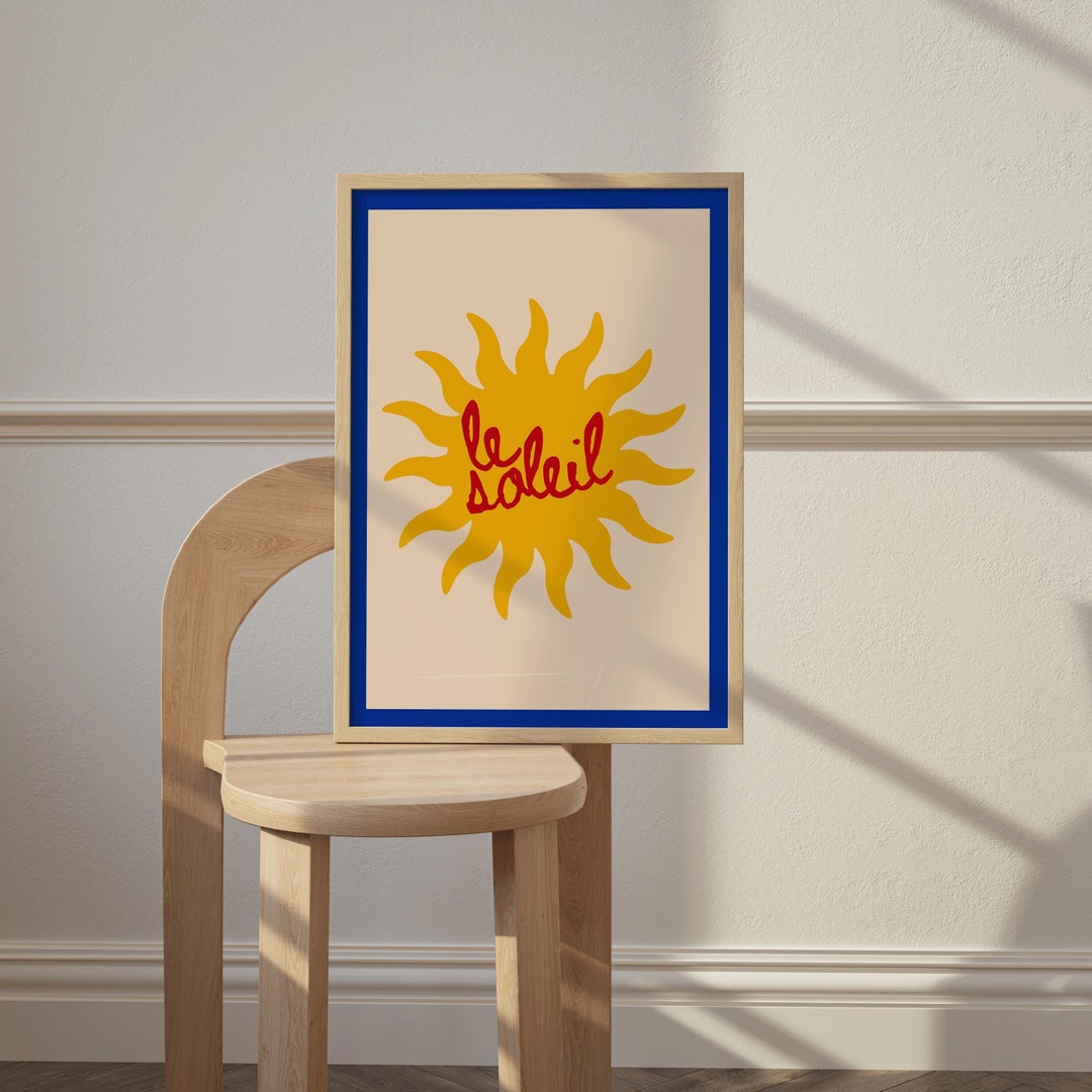Le Soleil Poster, Bright Sun Wall Art, French Retro Print, Colorful ...