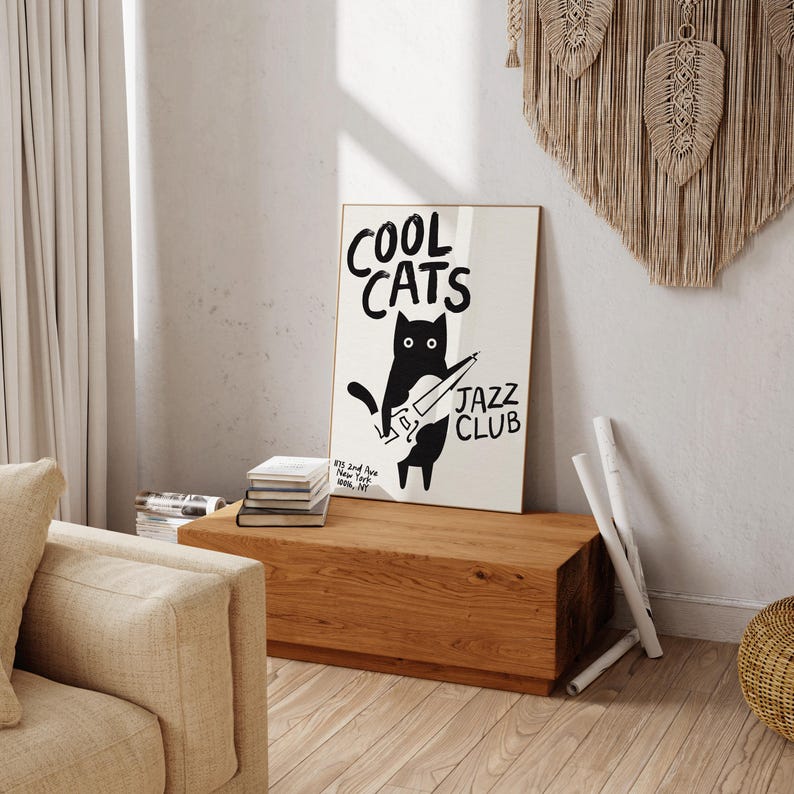 Cool Cats Jazz Club Poster, Vintage Music Wall Art - Etsy