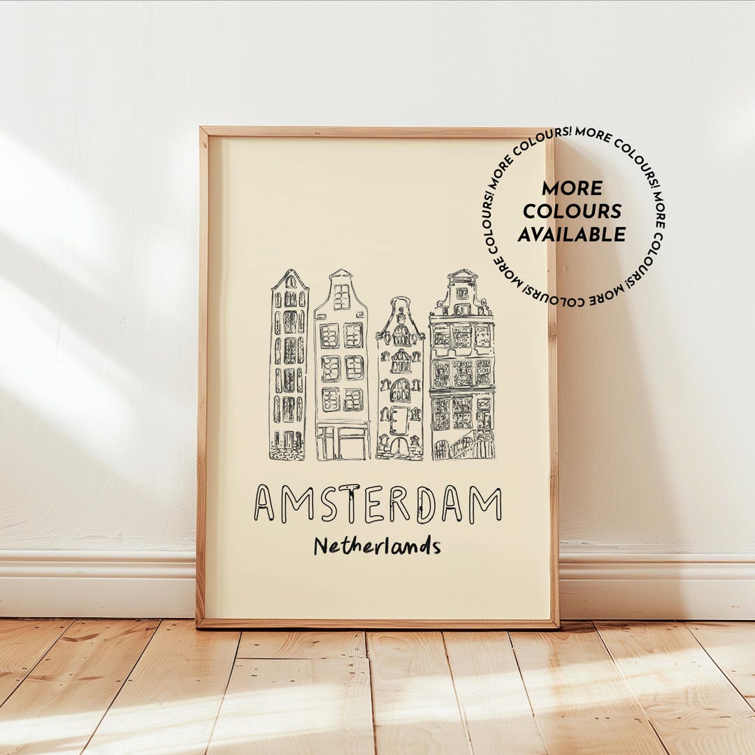 Amsterdam Canal Houses Line Art Print, Netherlands Travel Poster - Etsy