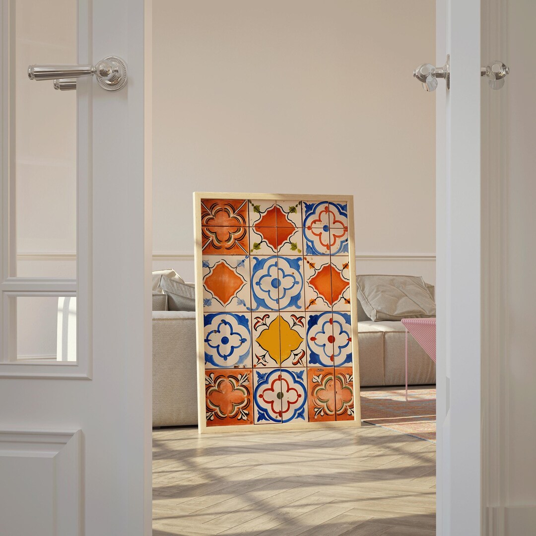 Spanish Tile Pattern Wall Art, Boho Chic Mediterranean Decor, Colorful ...