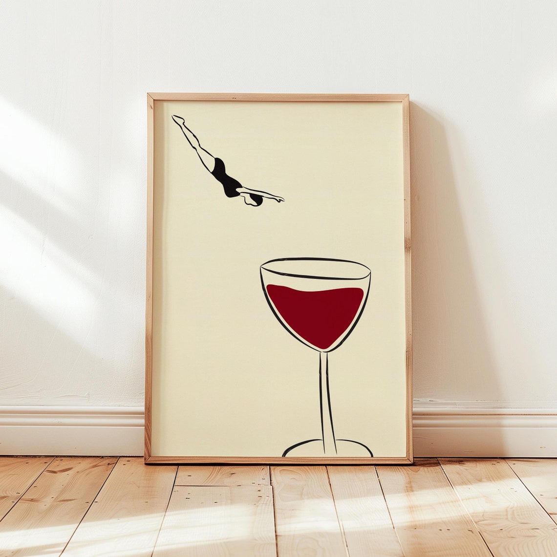 Wine Print, Hand Drawn Print, Dive Poster, Retro Wine Print, Diving ...