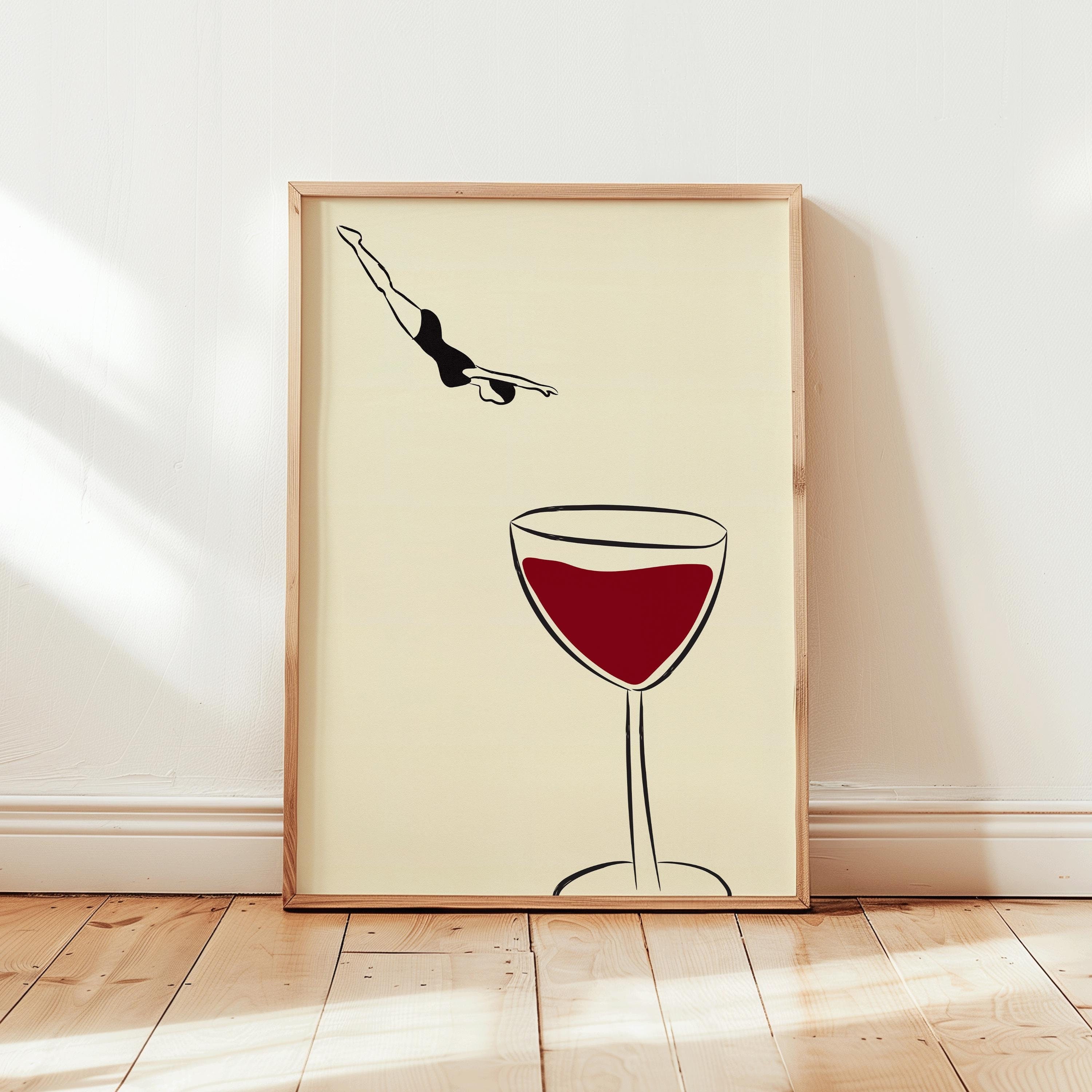 Wine Print, Hand Drawn Print, Dive Poster, Retro Wine Print, Diving ...