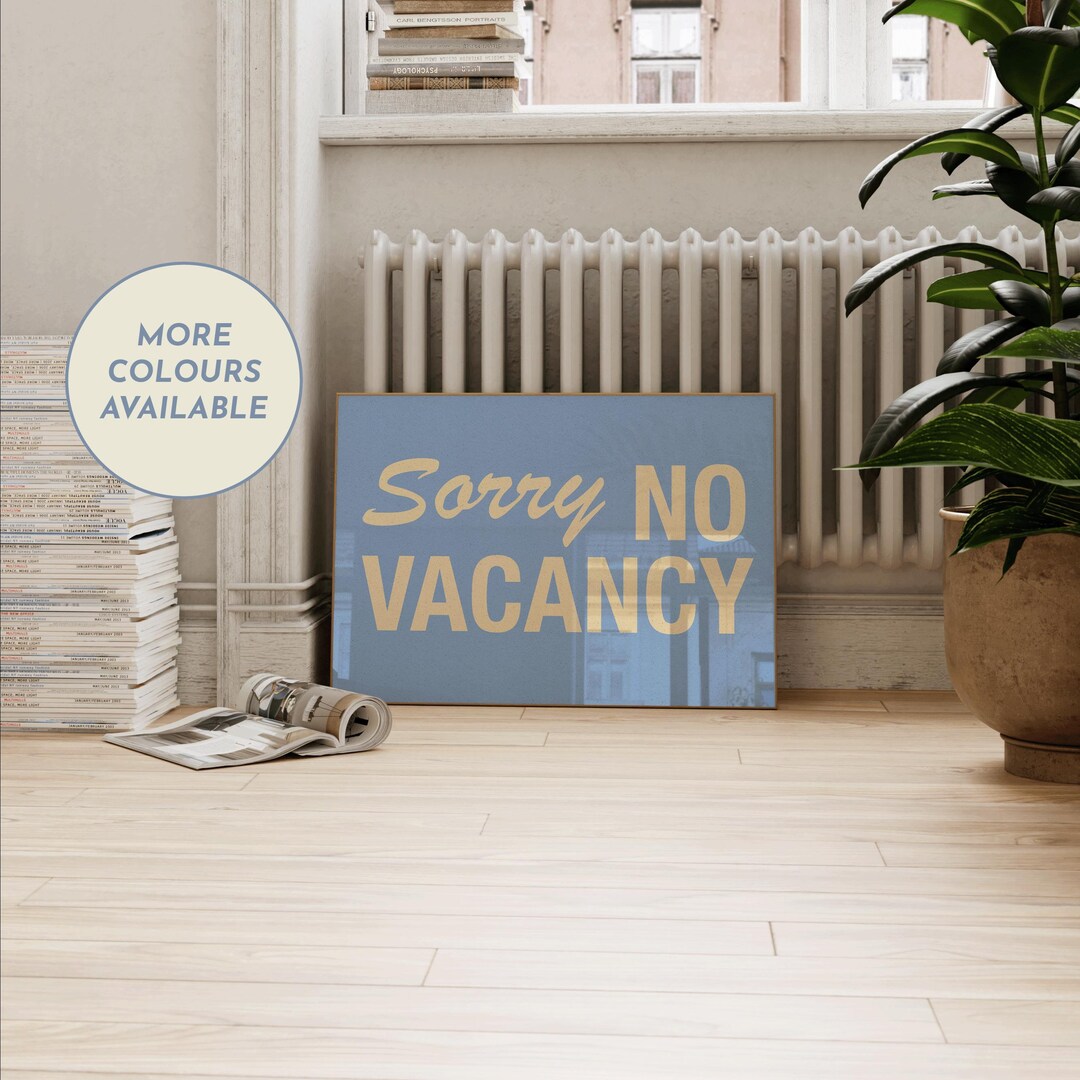 Retro Motel Poster, No Vacancy Sign Print, Blue Bedroom Wall Art, Pink ...