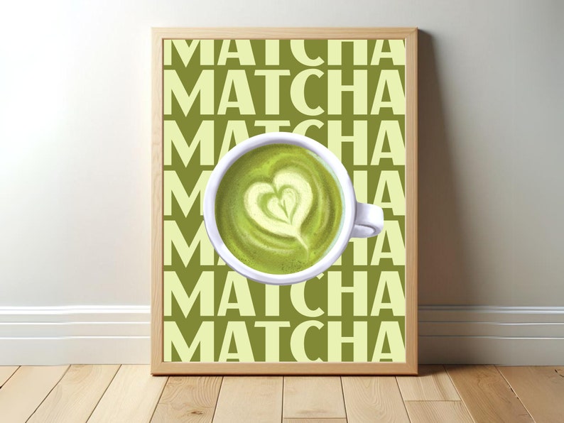 Matcha Latte Print Kitchen Wall Art Cafe Decor Trendy Poster Vibrant ...