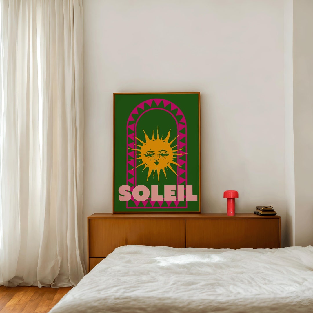 Boho Sun Art Print, Retro Soleil Wall Art, Bold Sunburst Poster ...
