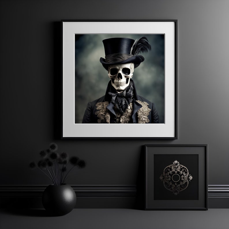 Gothic Art Print Academia Creepy Portrait: Victorian Skeleton Spooky ...