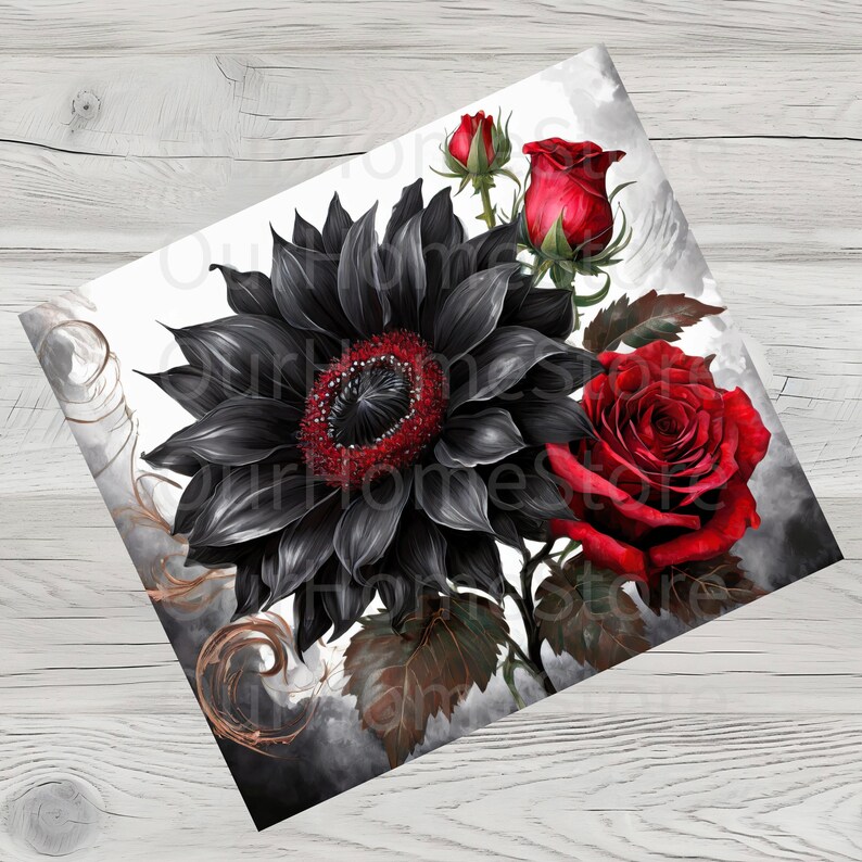 Black & Red Goth Sunflowers Roses, Floral Watercolor, 20 Oz Skinny ...