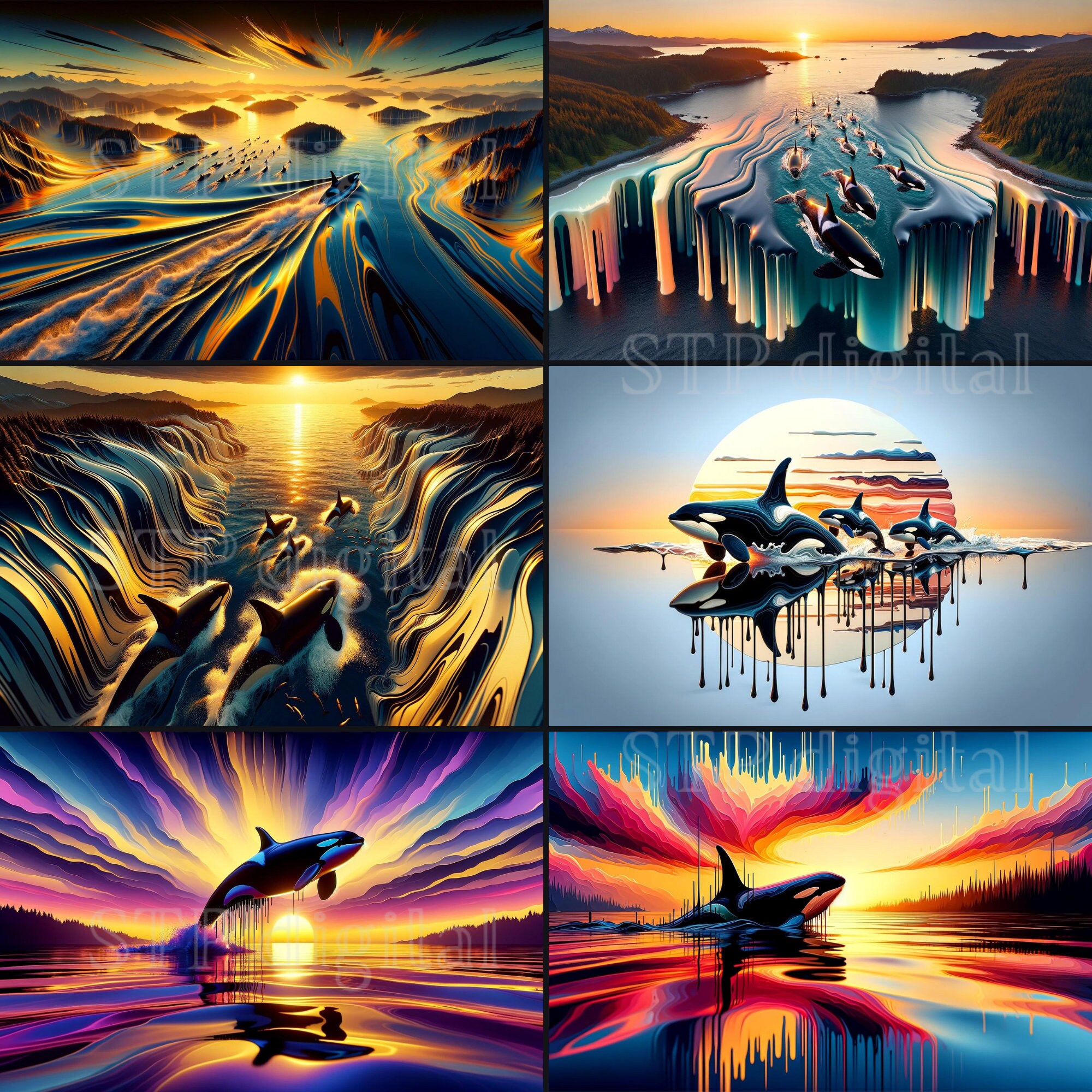 Digital Art Bundle, Orca Whale Paintings, Killer Whale Collection, 24 ...