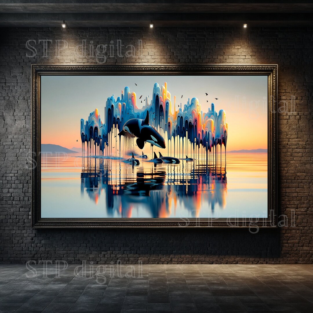 Orca Whale Pod Abstract Realism, Jumping Killer Whale Digital Art ...