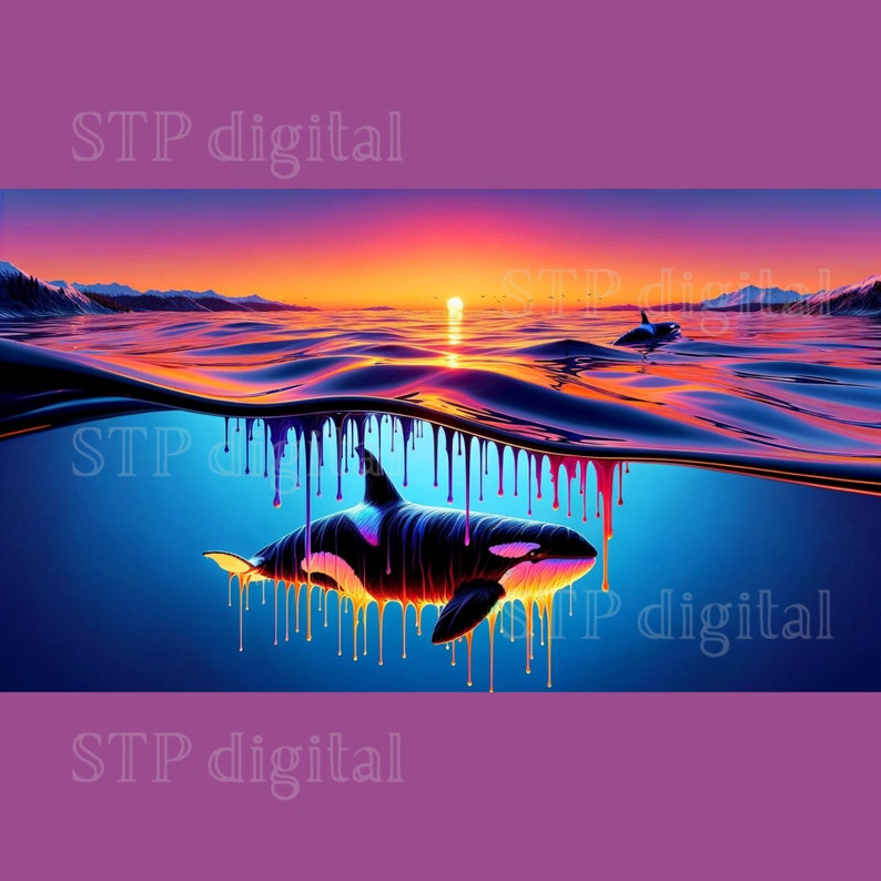 Orca and Sunset Painting, Instant Png Download, High Resolution ...
