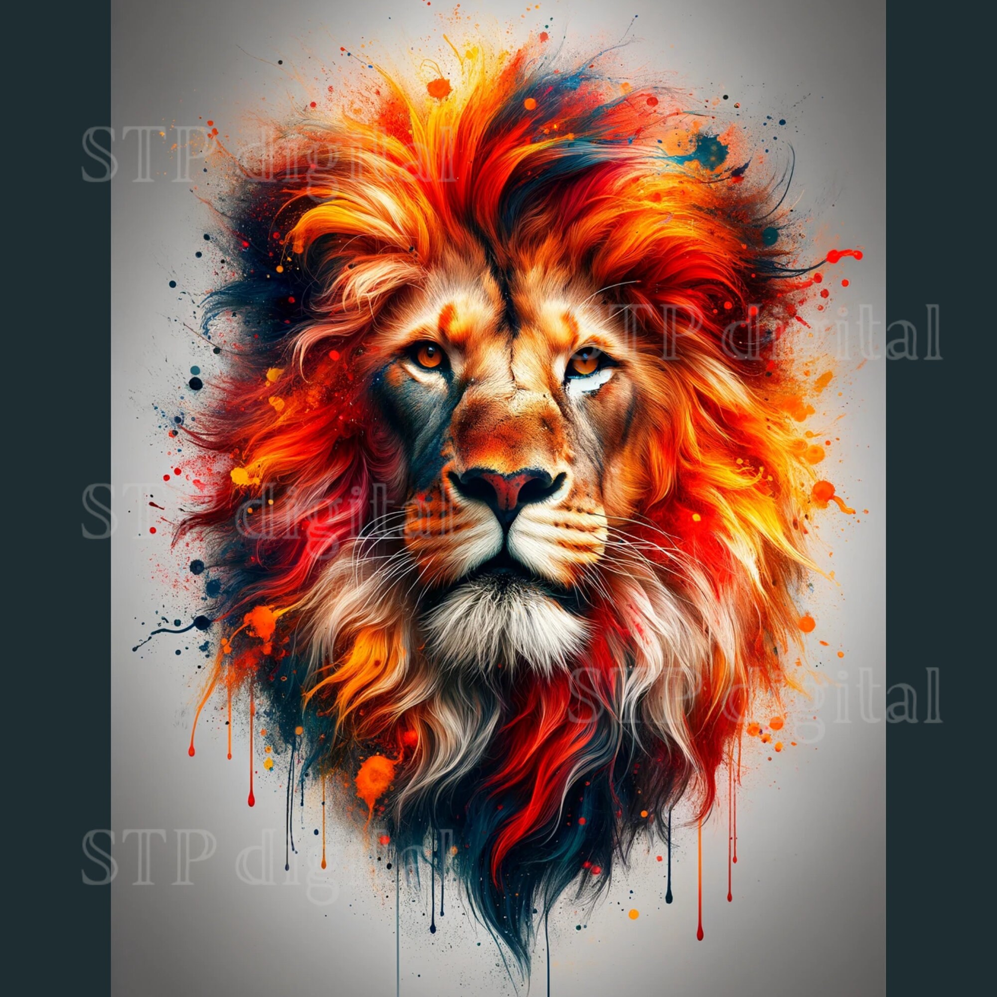 Lion Fire Painting, Splatter and Drip Painted Mane, Digital Art ...