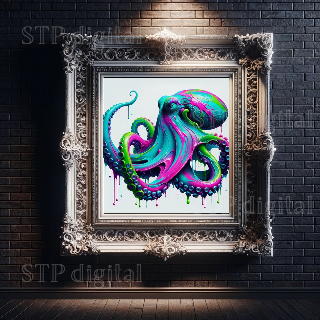 Octopus Painting Digital Art Download, Abstract Realism Drip Paint ...