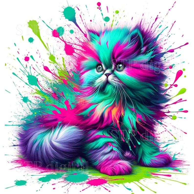 Persian Puffball Painting, Vibrant Colors, Digital Art, Paint Splatter ...