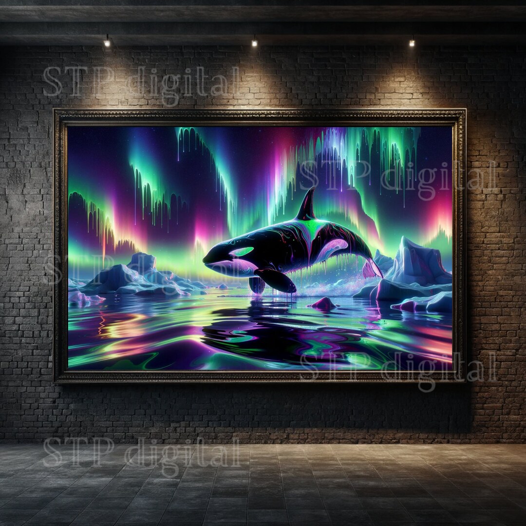 Orca Whale Nothern Lights Painting, Abstract Dip Art Aurora Borealis ...