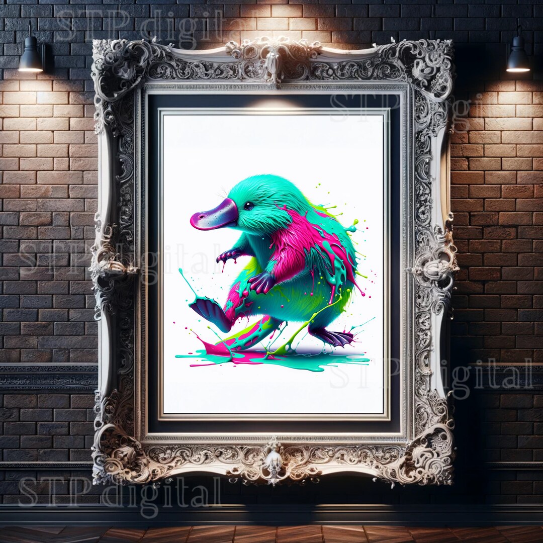 Playful Platypus Drip Painting, Abstract Realism Digital Art ...